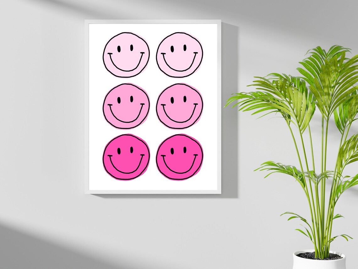 Ombre smiley face pink poster digital download Digital | Etsy