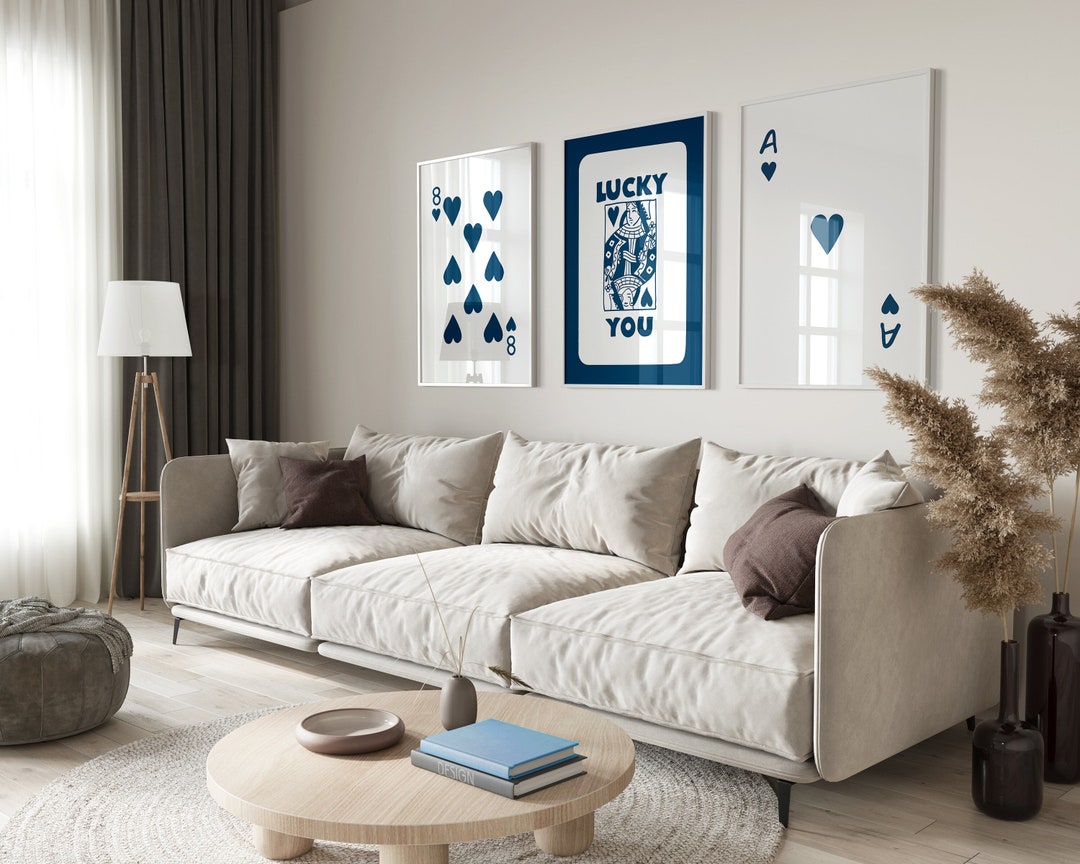 Retro Wall Art Set of 3, Lucky You Poster, Navy Blue Card Poster ...