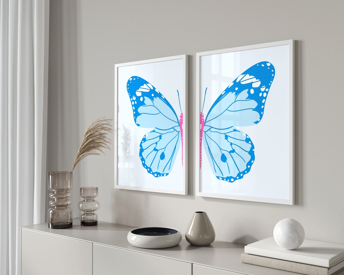 Blue Preppy Butterfly Print (digital),y2k Aesthetic Preppy Split ...