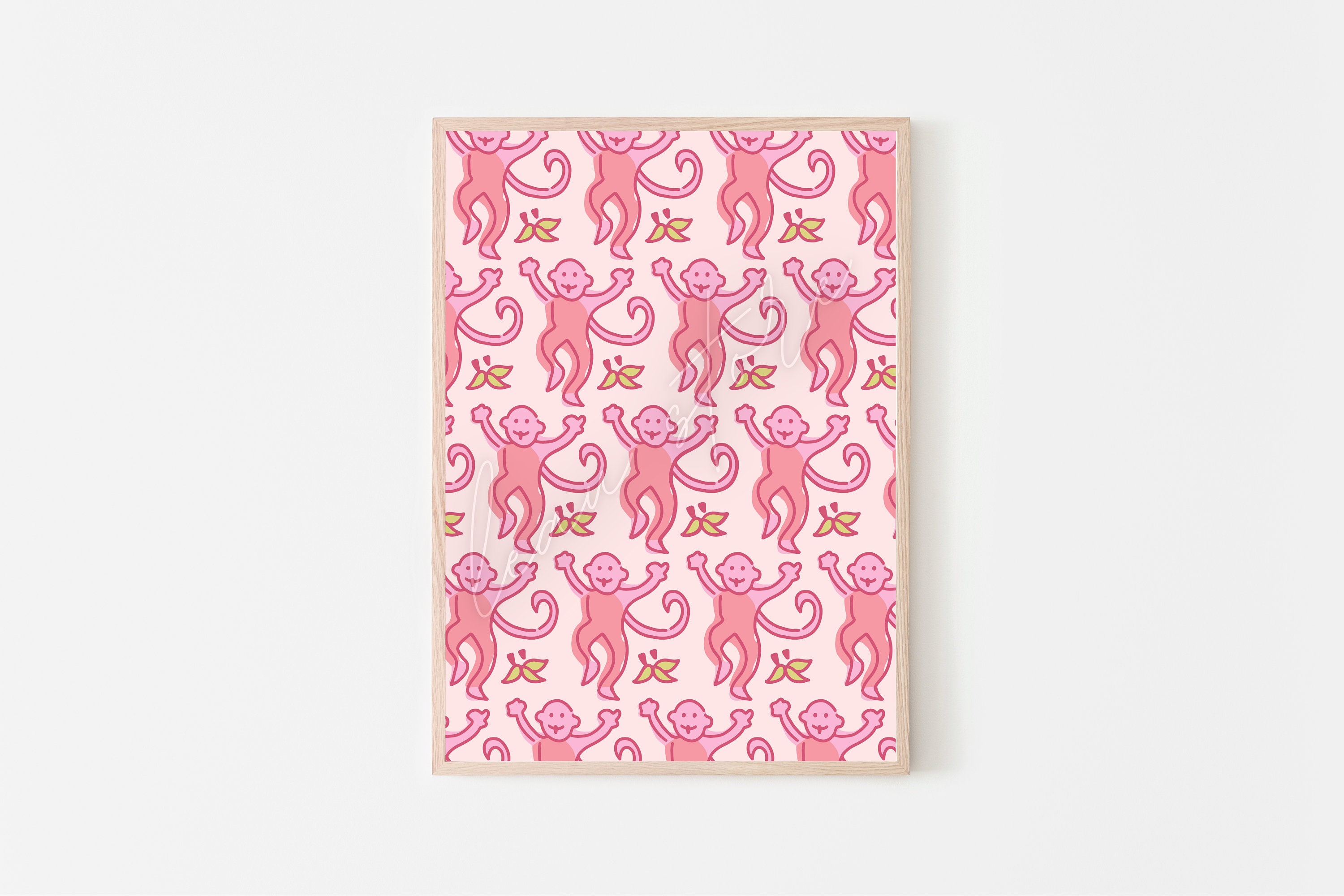 Preppy pink monkey art digital download Digital print | Etsy