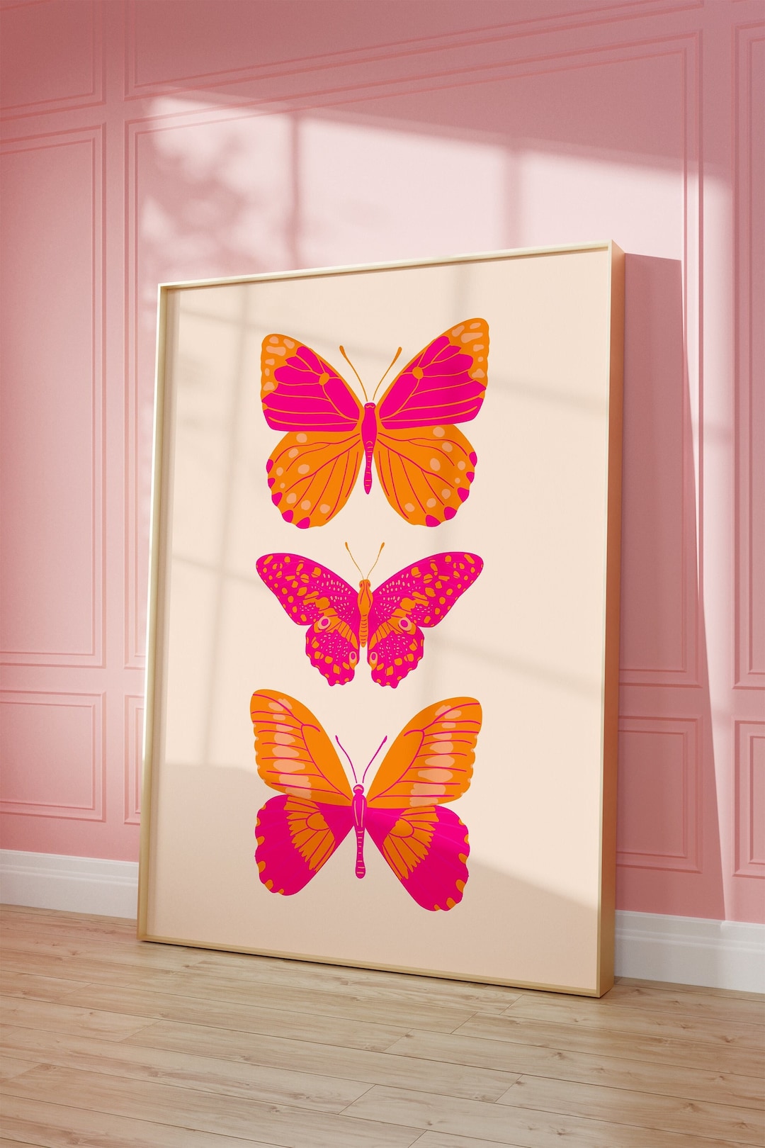 Pink Orange Butterfly Print, Funky Art Print, Preppy Esthetic Room ...