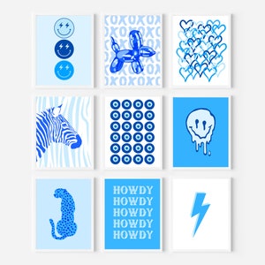 Blue Preppy Wall Art Pack of 9 digital Download Digital | Etsy