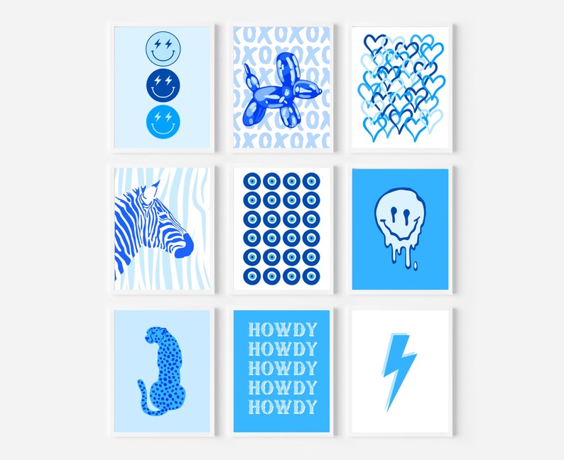 Blue Preppy Wall Art Pack of 9 digital Download Digital | Etsy