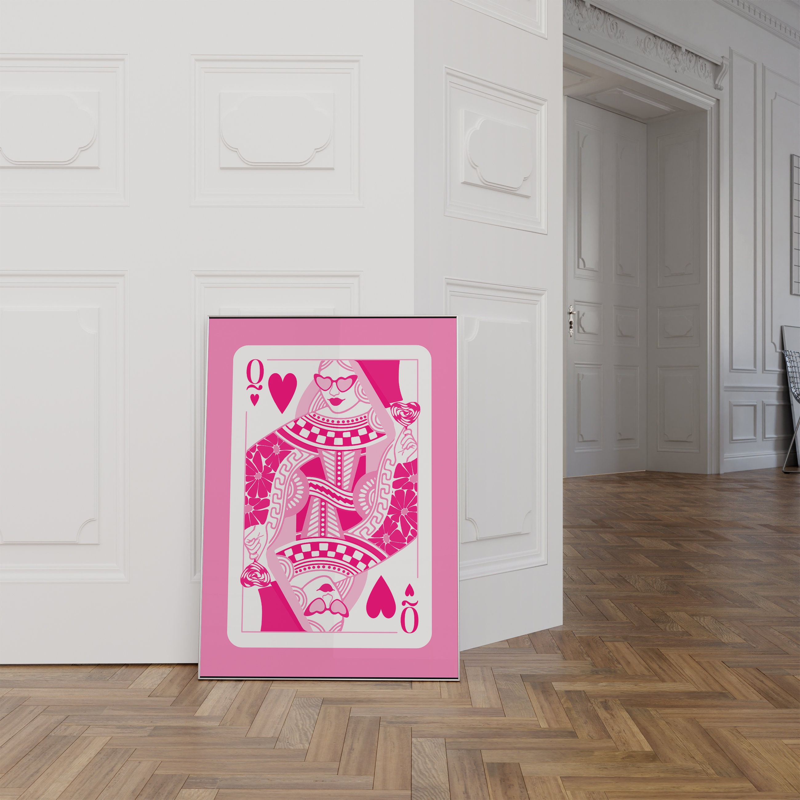Pink Queen of Hearts Playing Card Poster, Dopamine Wall Decor, Preppy ...