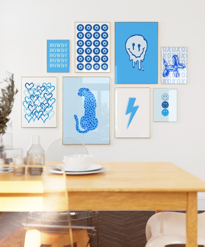 Blue Preppy Wall Art Pack of 9 digital Download Digital - Etsy