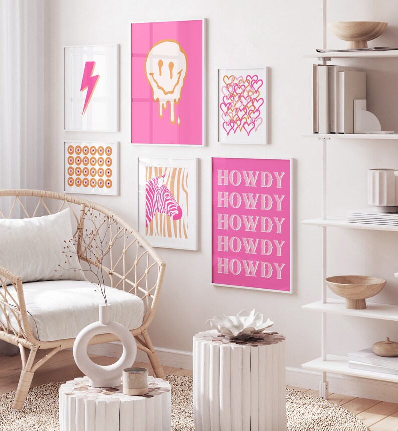 Pink and Orange Preppy Wall Art Pack of 9 digital Download - Etsy