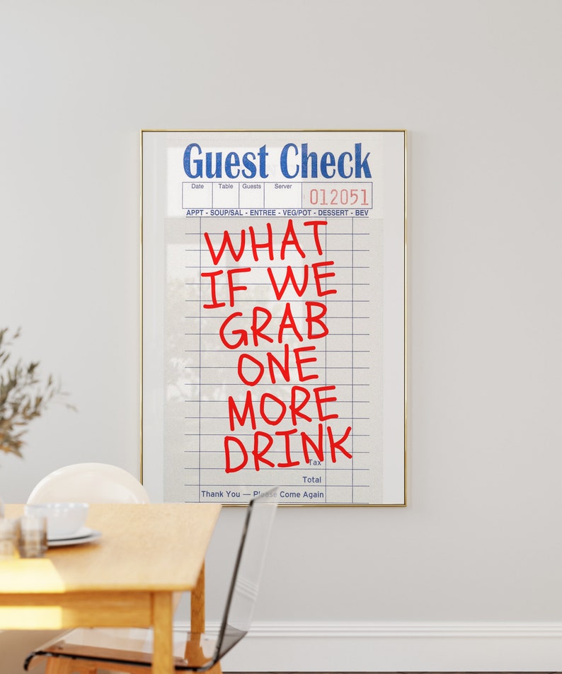 One More Drink Guest Check Print Bar Cart Decor College - Etsy