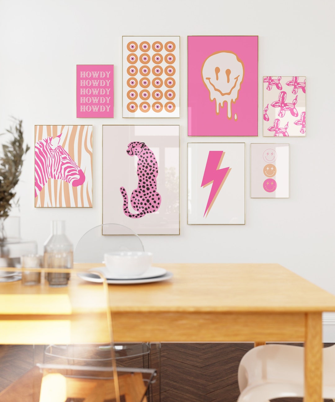 Pink and Orange Preppy Wall Art Pack of 9 digital Download - Etsy