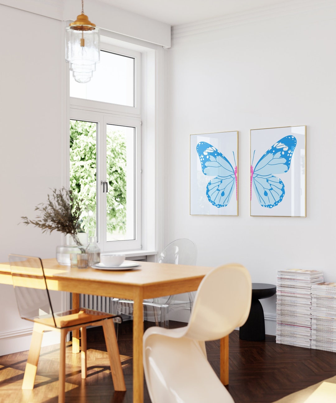 Blue Preppy Butterfly Print (digital),y2k Aesthetic Preppy Split ...