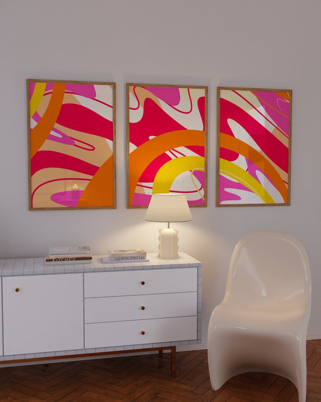 Modern Abstract Print, Bright Colorful Wall Art, Pink Orange Abstract ...