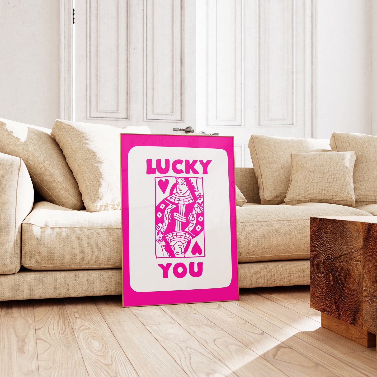 Retro Wall Art Set of 3 Lucky You Poster Pink Card Poster - Etsy