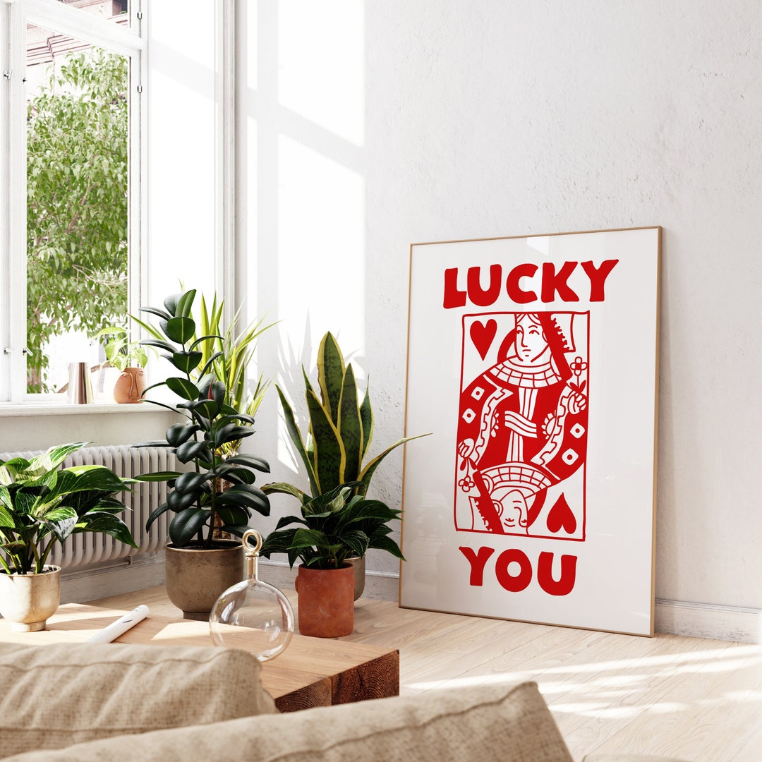 Lucky You Poster, Retro Wall Art, Retro Trendy 2YK Aesthetic Print, Red ...