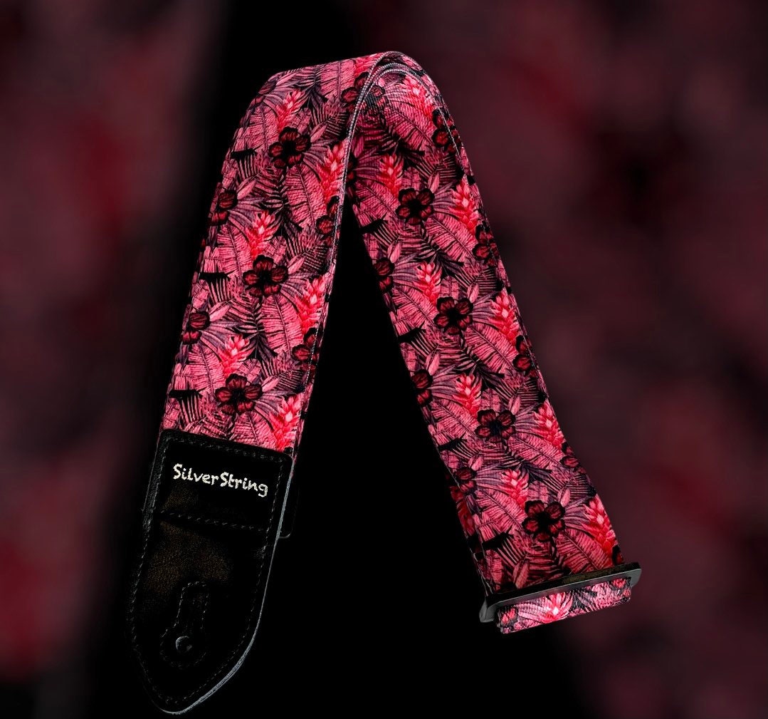 Silverstring Custom 2” Tropical Pink Flowers Guitar Strap. the Perfect ...