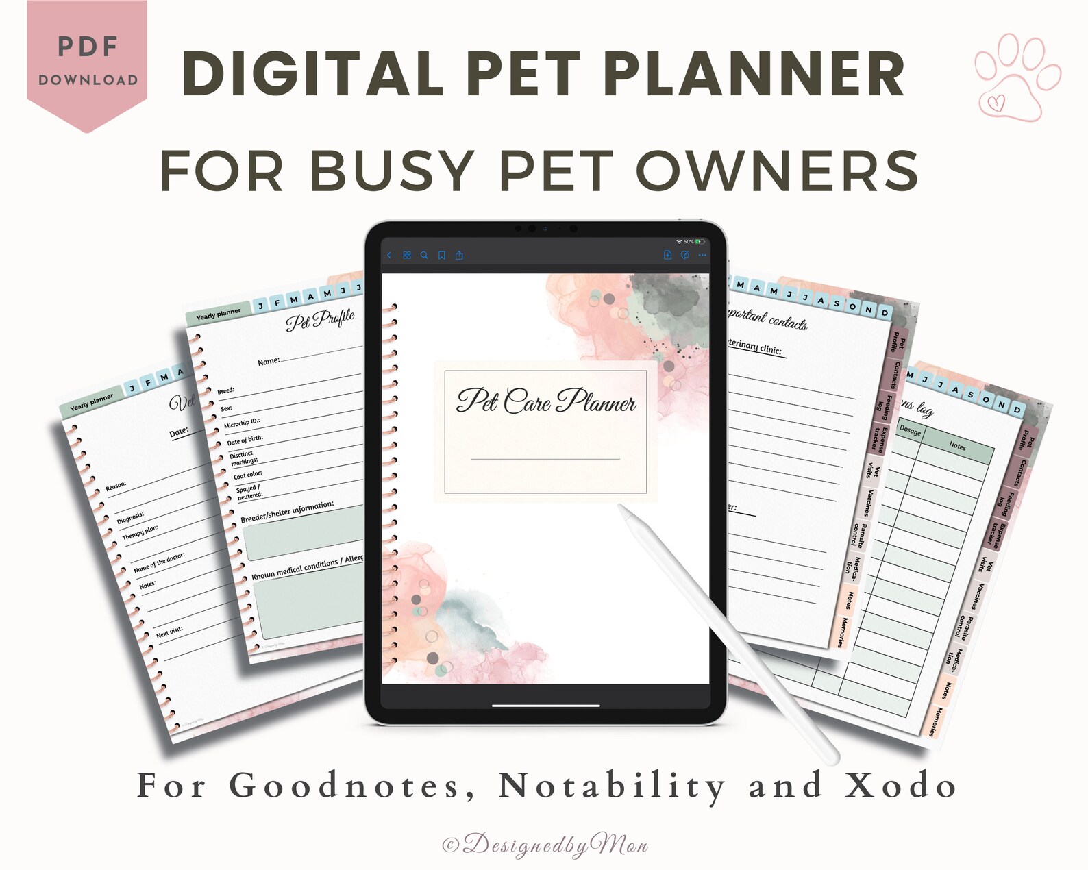 Digital Boho Pet Planner for Goodnotes - Dog Planner, Dog Health ...