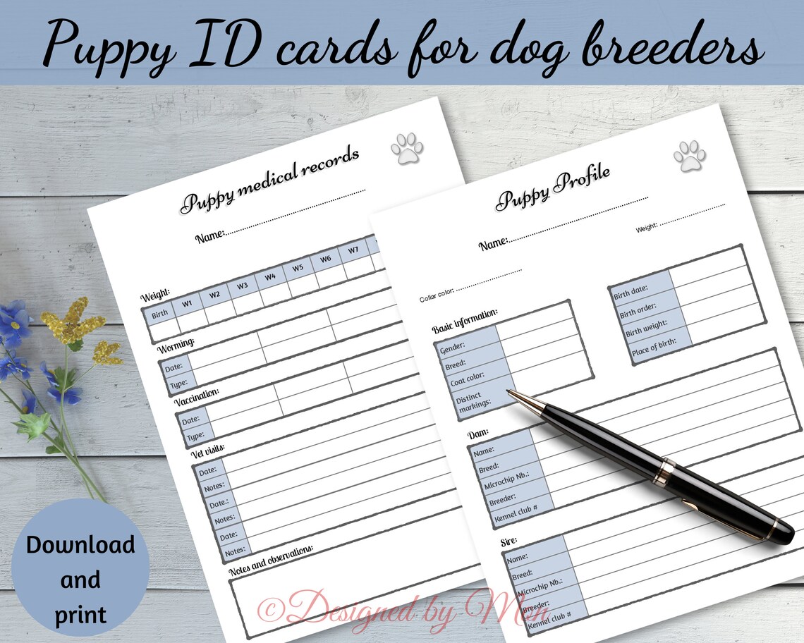 Puppy Cards for Dog Breeders : Puppy Profile Cards and Puppy Medical ...