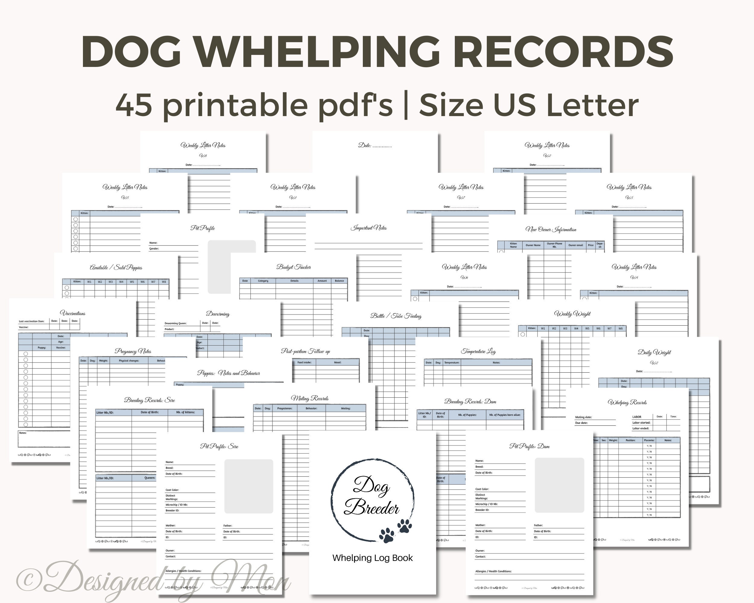 Dog Breeder Records Bundle With Whelping Records: Printable Dog Breeder ...