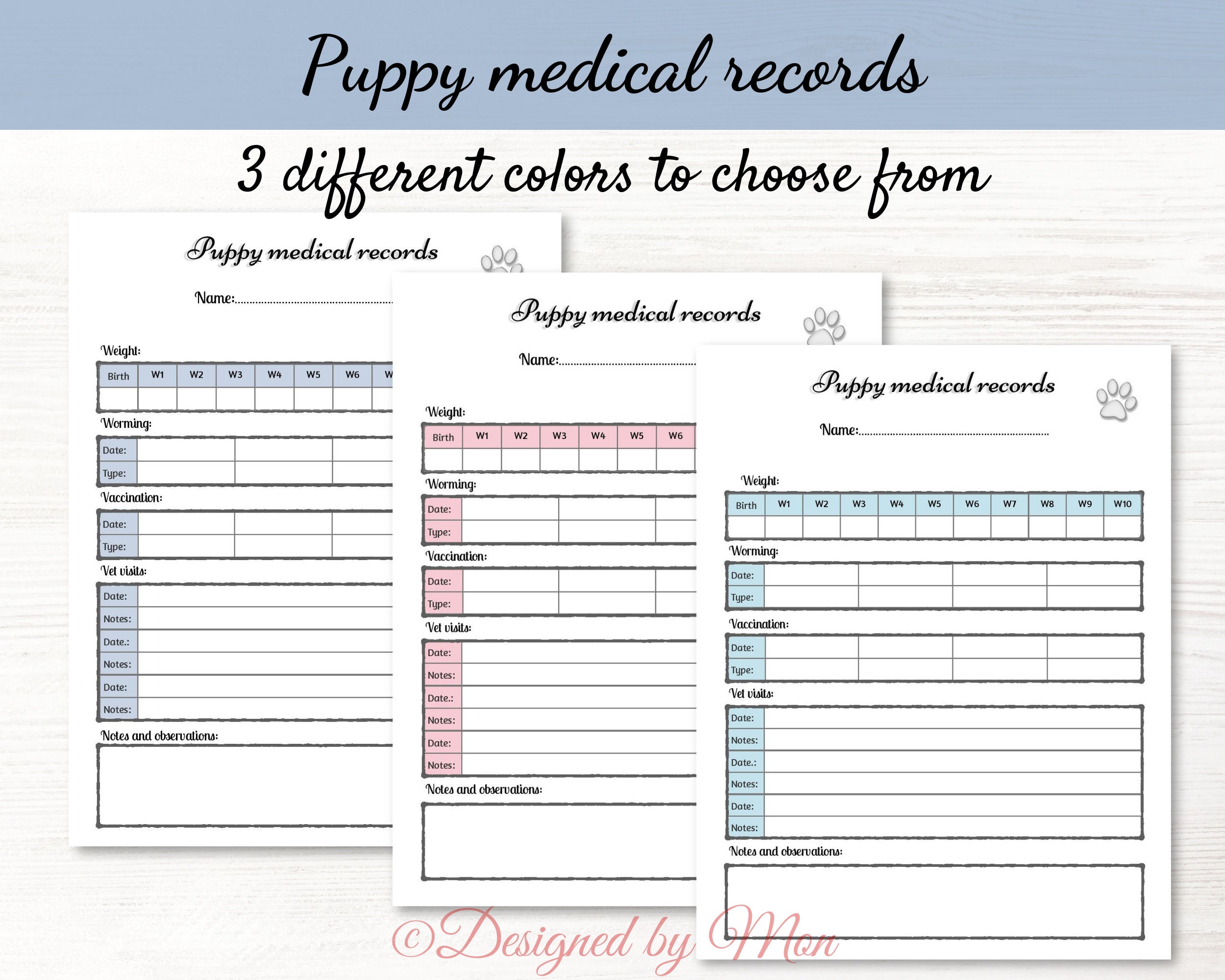 Puppy Cards for Dog Breeders : Puppy Profile Cards and Puppy Medical ...