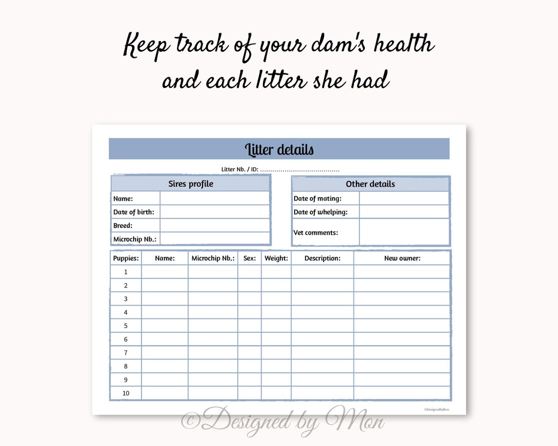 Basic Breeder Charts and Breeder Forms Bundle for Puppy Breeding ...