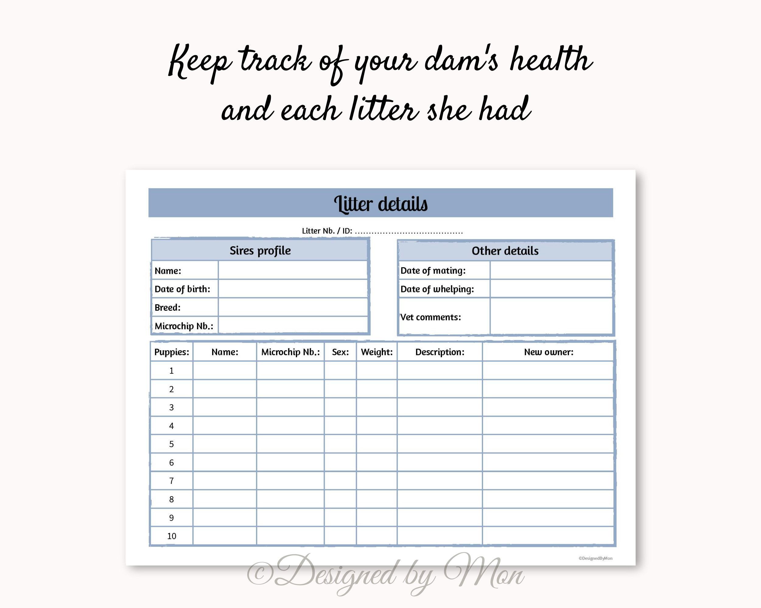 Basic Breeder Charts and Breeder Forms Bundle for Puppy Breeding ...