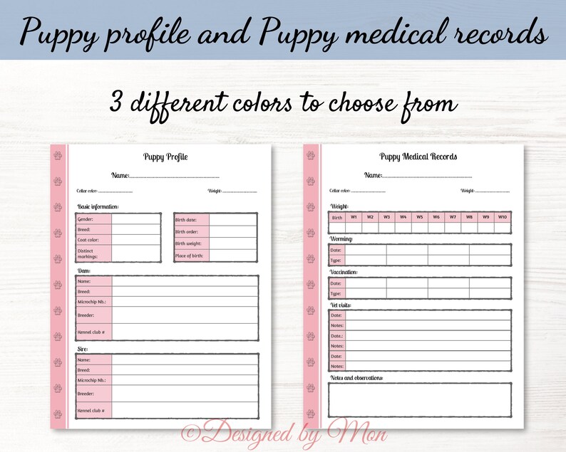 Puppy ID Cards for Dog Breeders : Puppy Profile Cards and Puppy Medical ...
