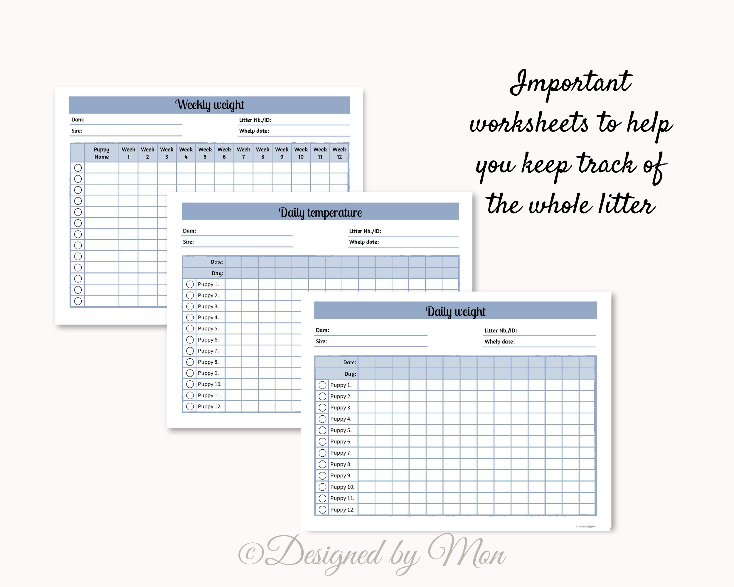 Basic Breeder Charts and Breeder Forms Bundle for Puppy Breeding ...