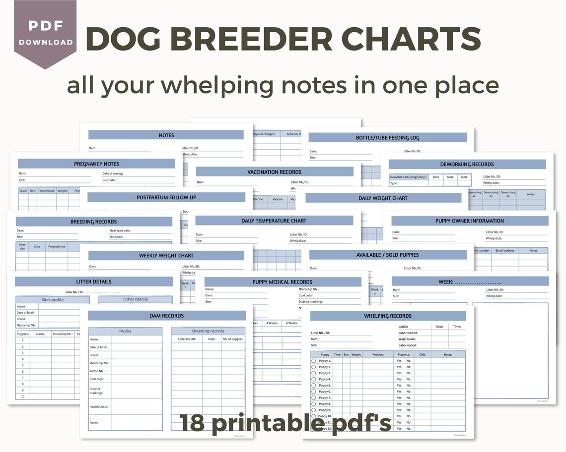 Dog Breeder Records Bundle Whelping Records Litter - Etsy
