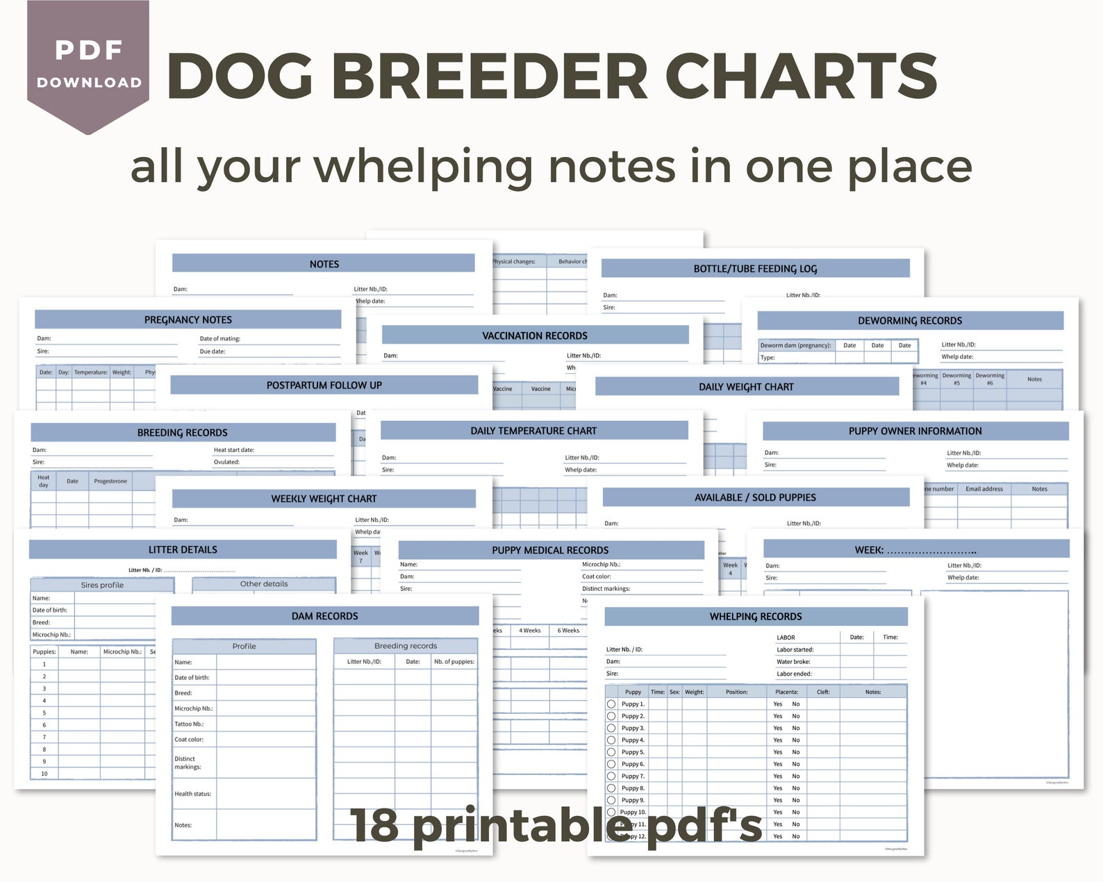 Dog Breeder Records Bundle Whelping Records Litter - Etsy