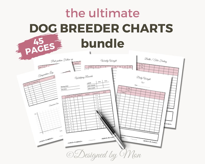 Dog Breeder Records Bundle With Whelping Records: Printable Dog Breeder ...