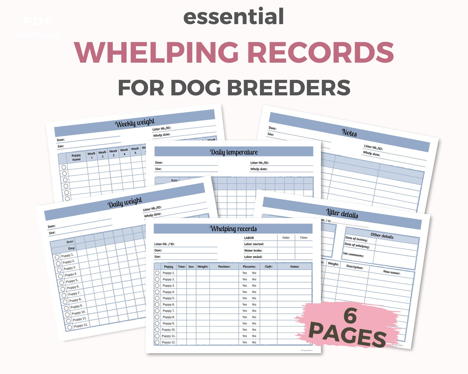 Basic Breeder Charts and Breeder Forms Bundle for Puppy Breeding ...