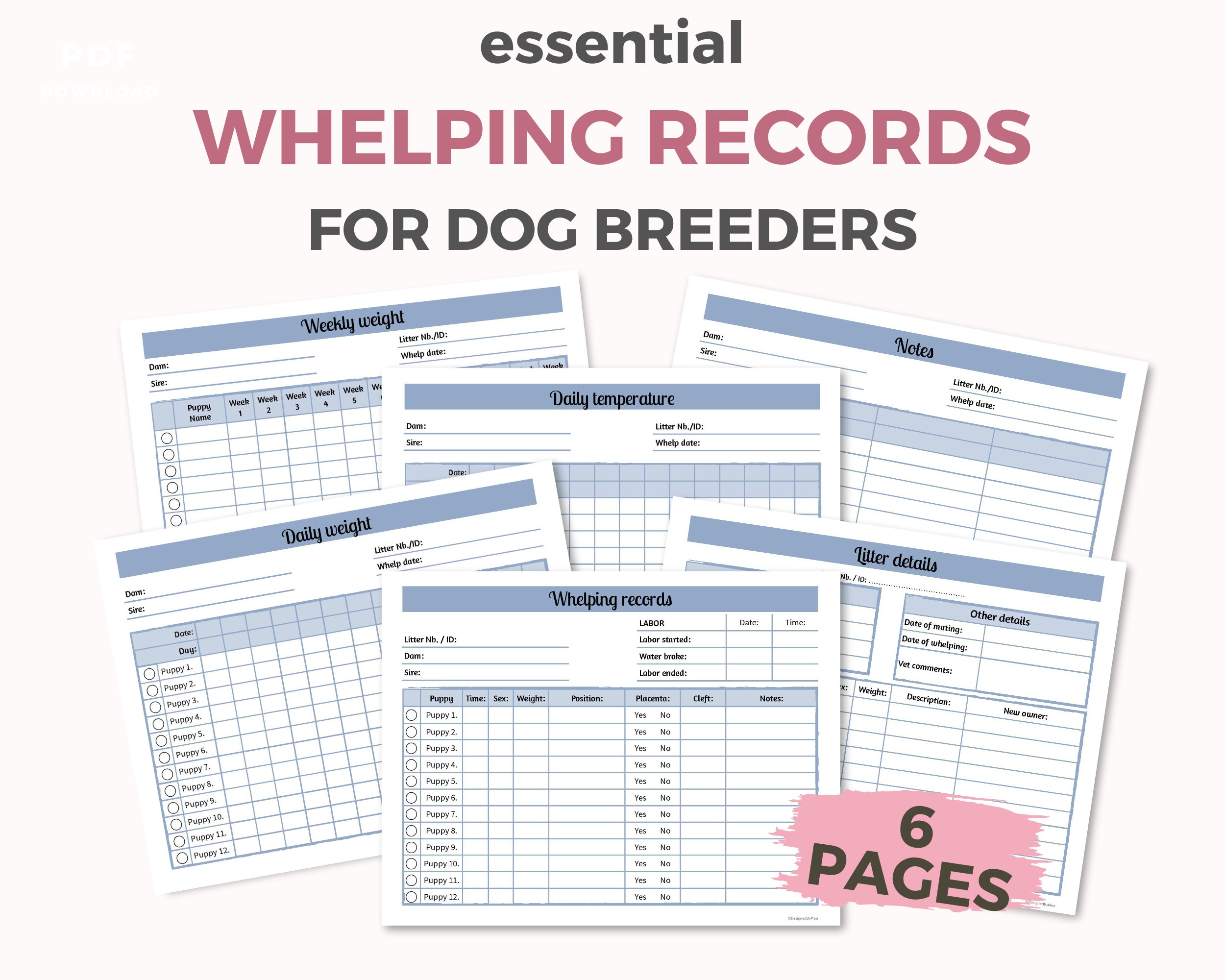 Basic Breeder Charts and Breeder Forms Bundle for Puppy Breeding ...
