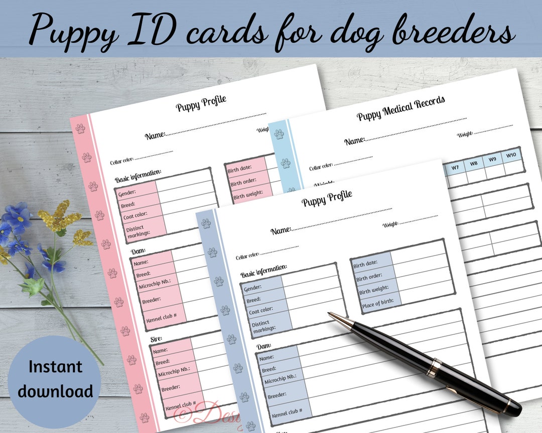 Puppy ID Cards for Dog Breeders : Puppy Profile Cards and Puppy Medical ...