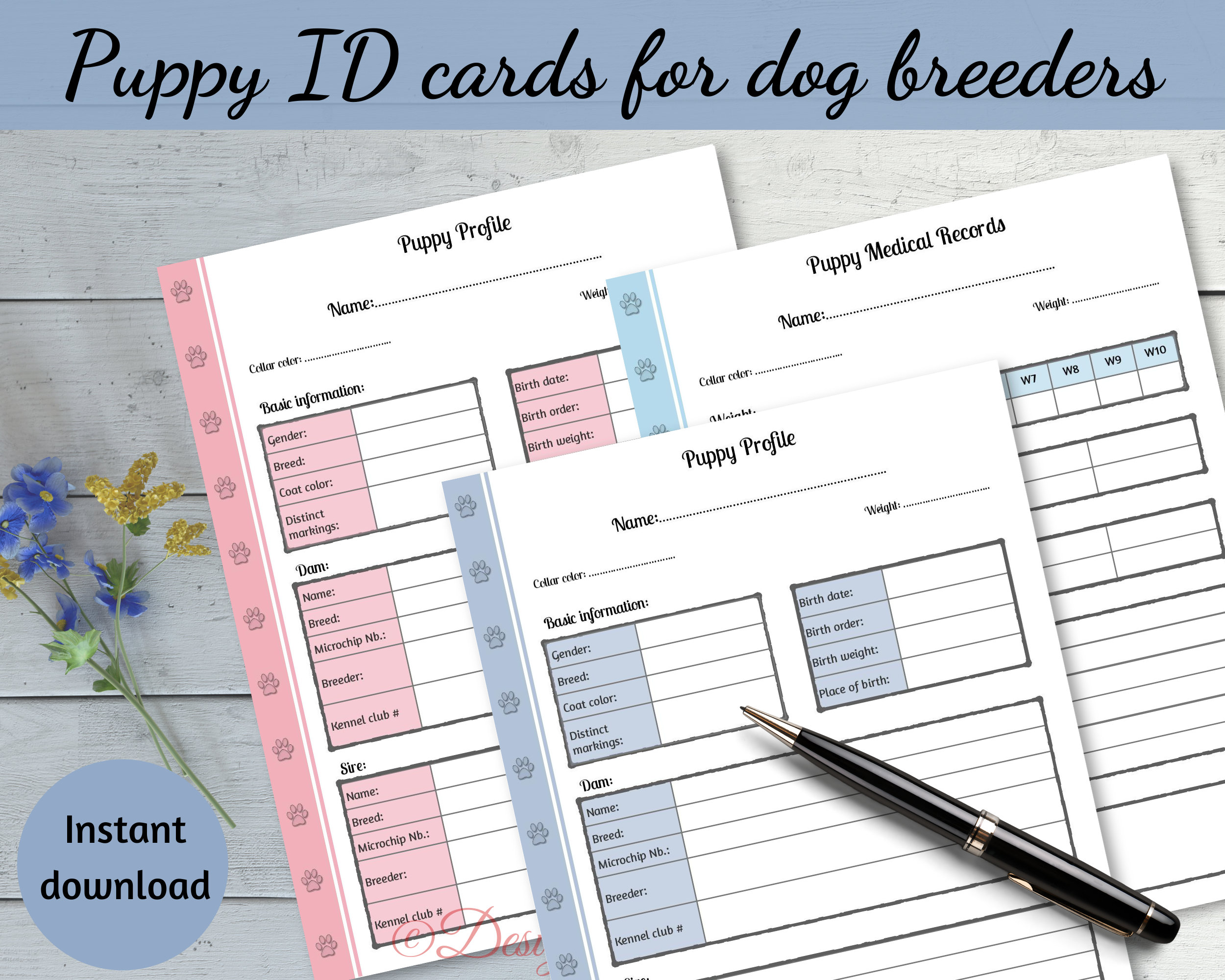 Puppy ID Cards for Dog Breeders : Puppy Profile Cards and Puppy Medical ...