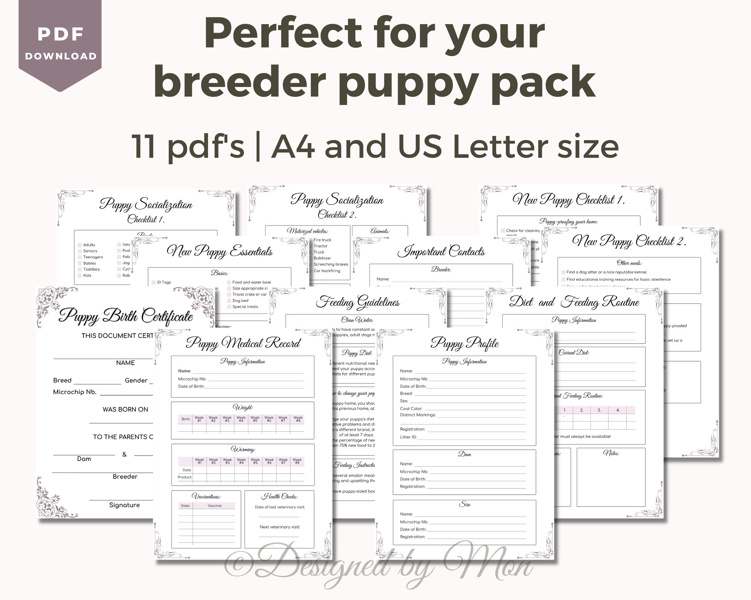 Puppy Pack Printables for Dog Breeding - Puppy Kit | Puppy Packs | Dog ...