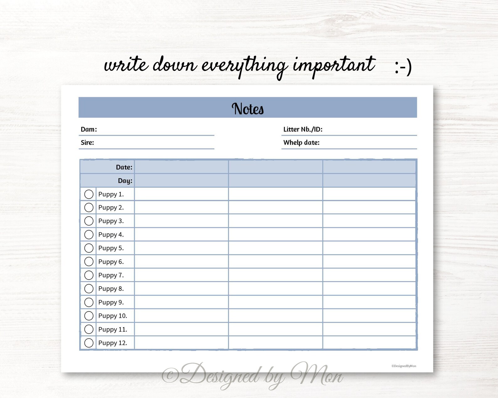 Basic Breeder Charts and Breeder Forms Bundle for Puppy - Etsy