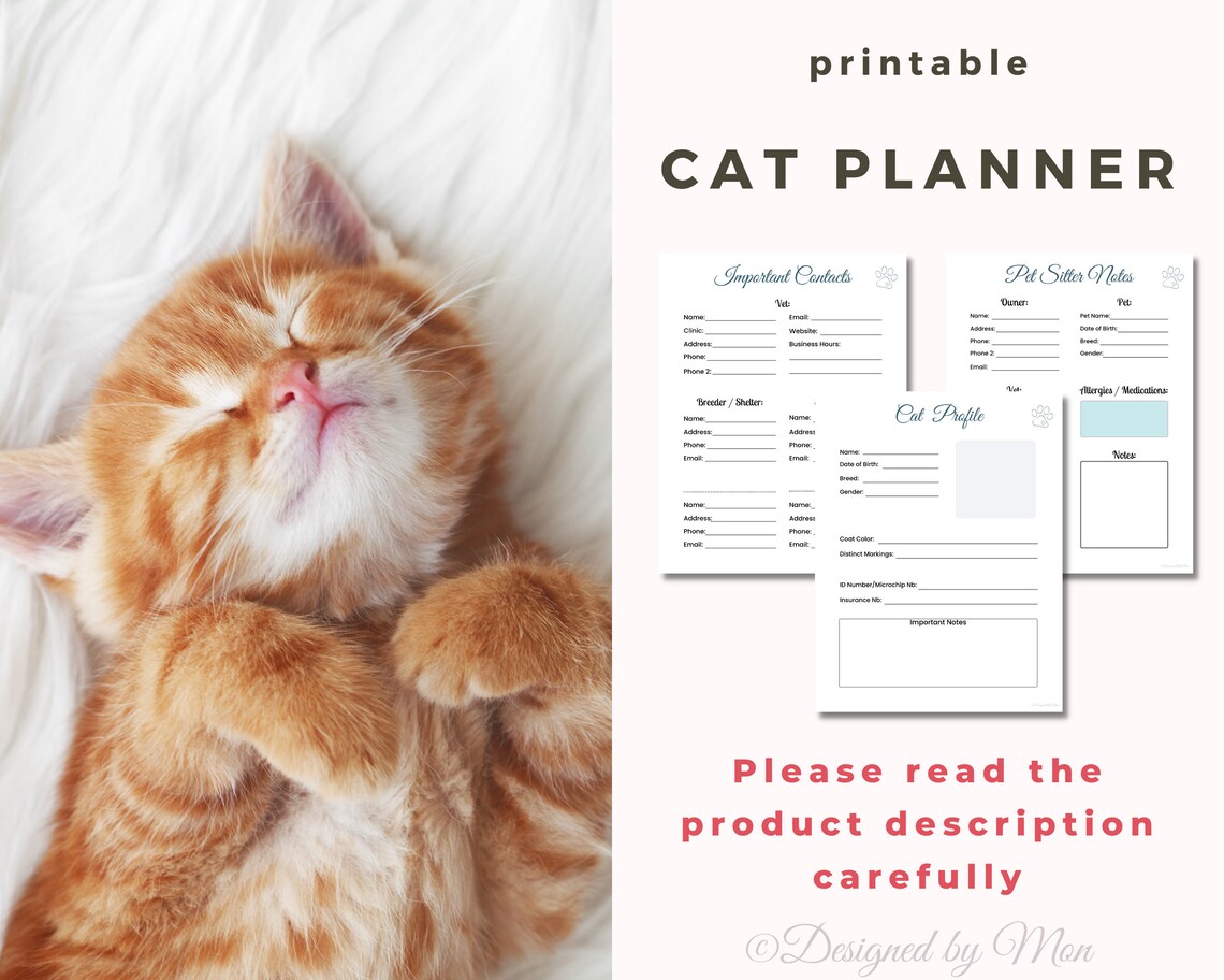 Pet Planner for Cat Owners Printable Cat Planner Cat Care Planner Pet ...
