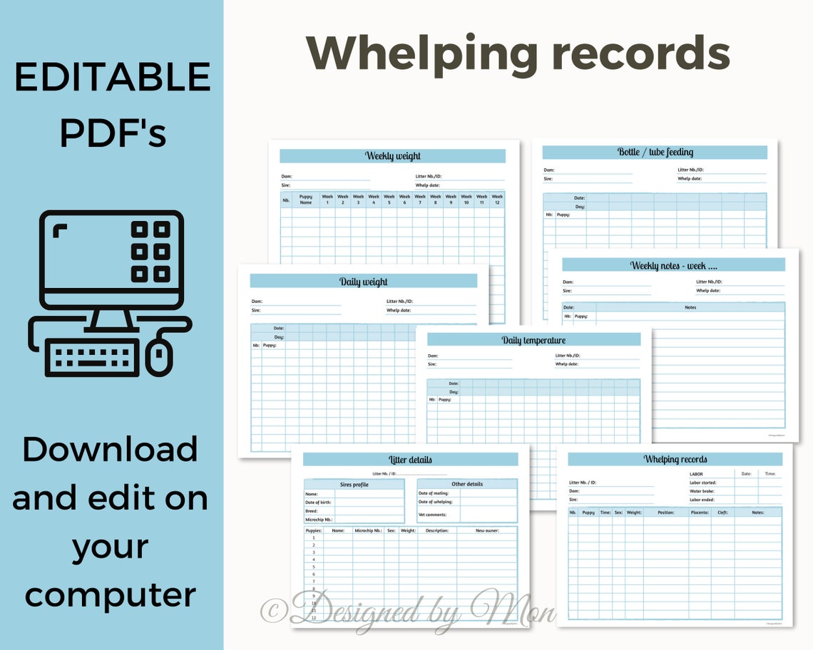 EDITABLE Dog Breeder Records for Dog Breeding Dog Breeder Forms ...