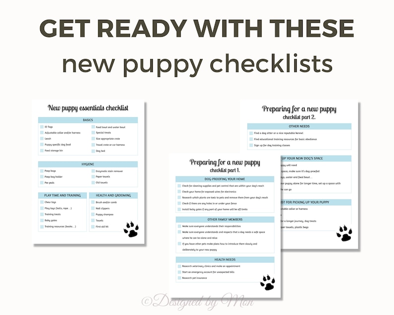 New Puppy Essentials Printable Checklists, New Puppy Shopping List ...
