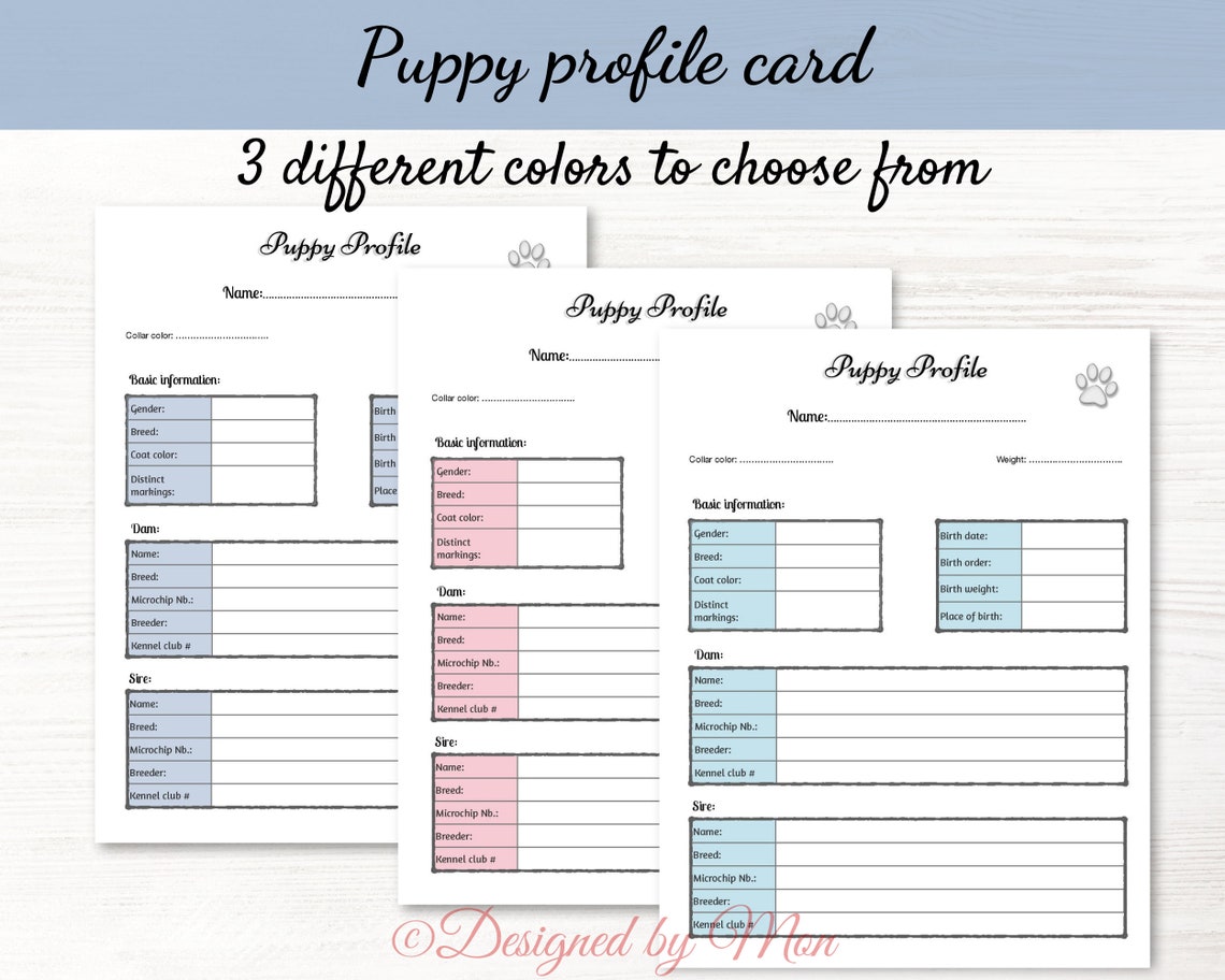 Puppy Cards for Dog Breeders : Puppy Profile Cards and Puppy Medical ...