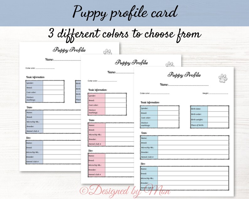 Puppy Cards for Dog Breeders : Puppy Profile Cards and Puppy Medical ...