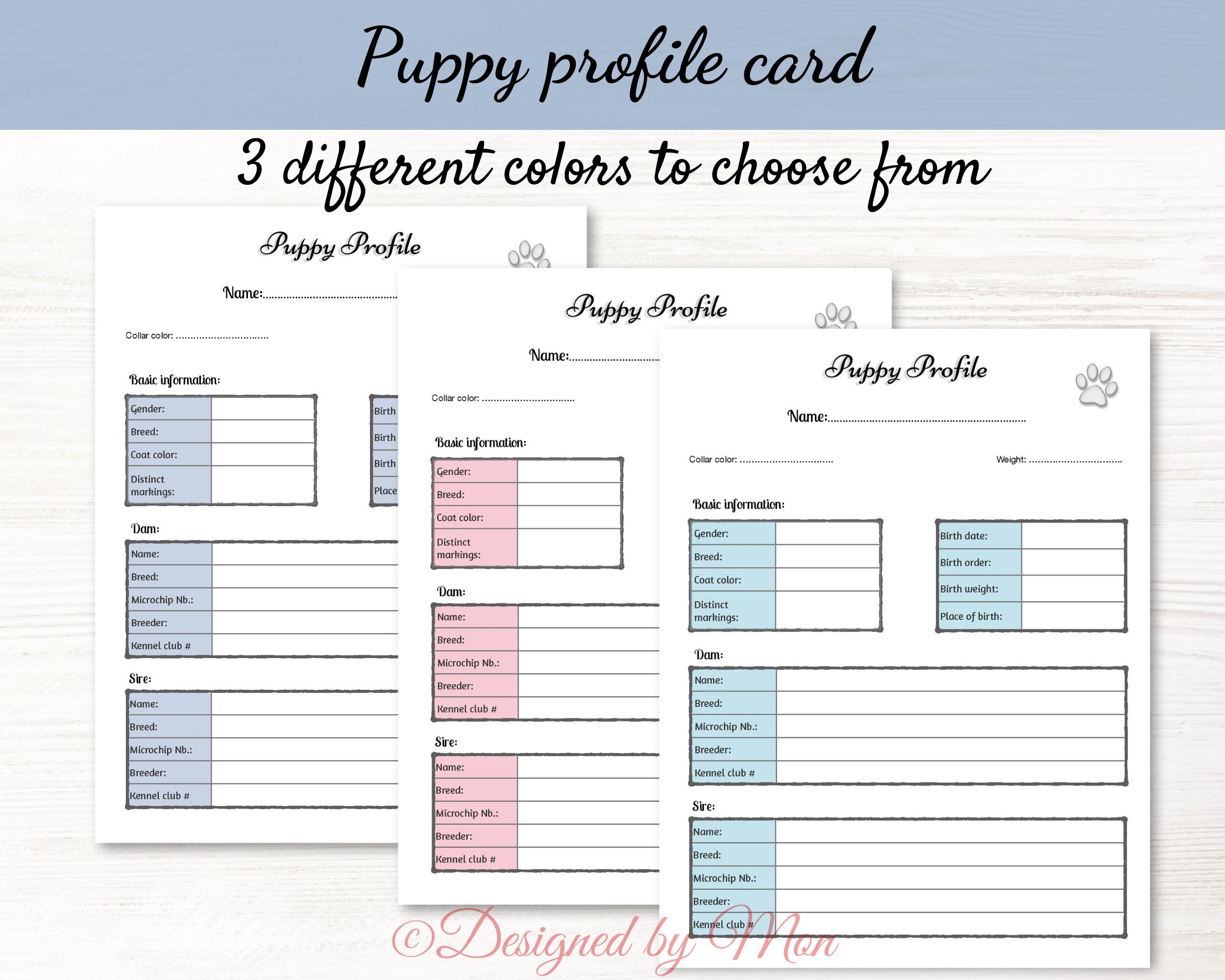 Puppy Cards for Dog Breeders : Puppy Profile Cards and Puppy Medical ...