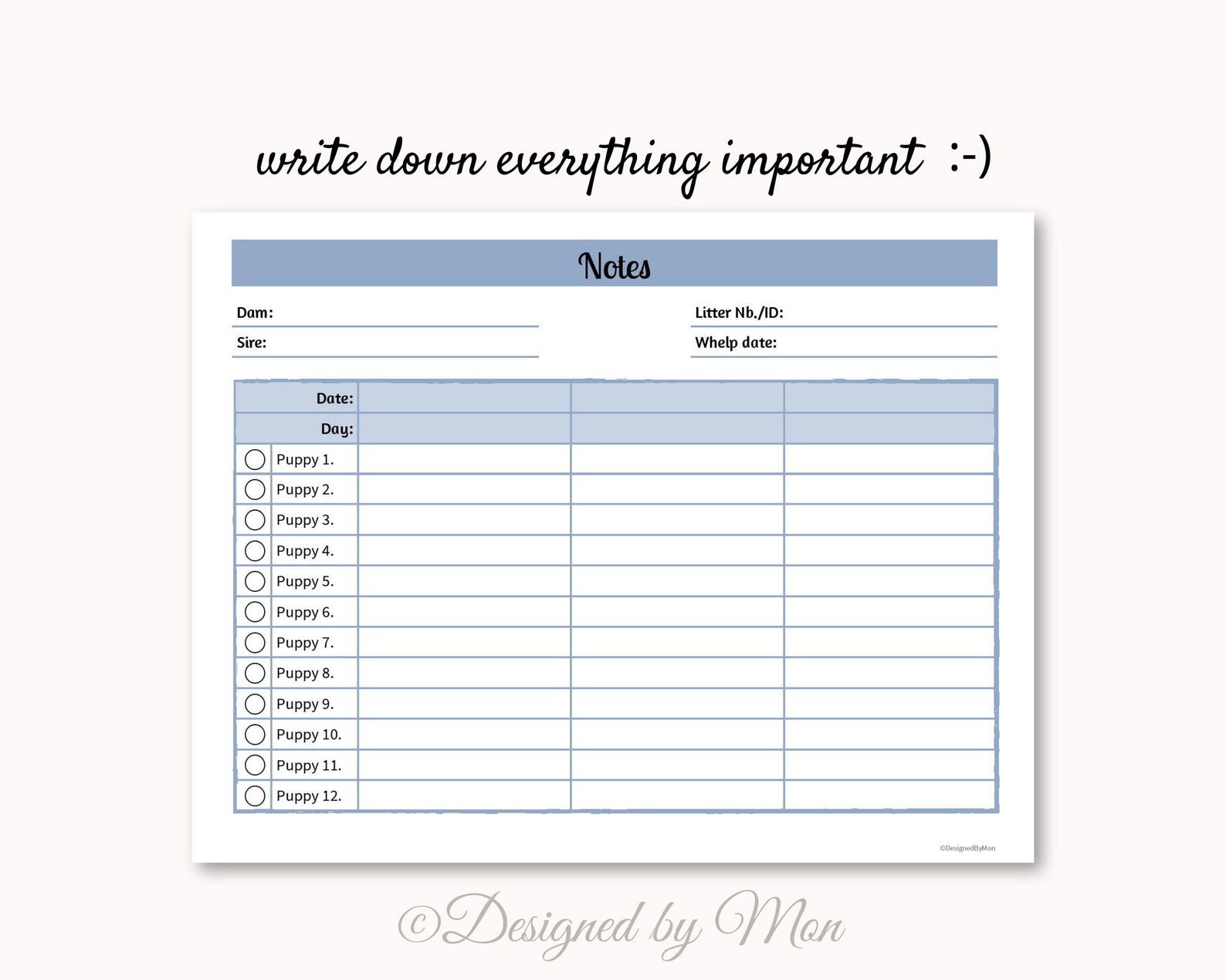 Basic Breeder Charts and Breeder Forms Bundle for Puppy Breeding ...