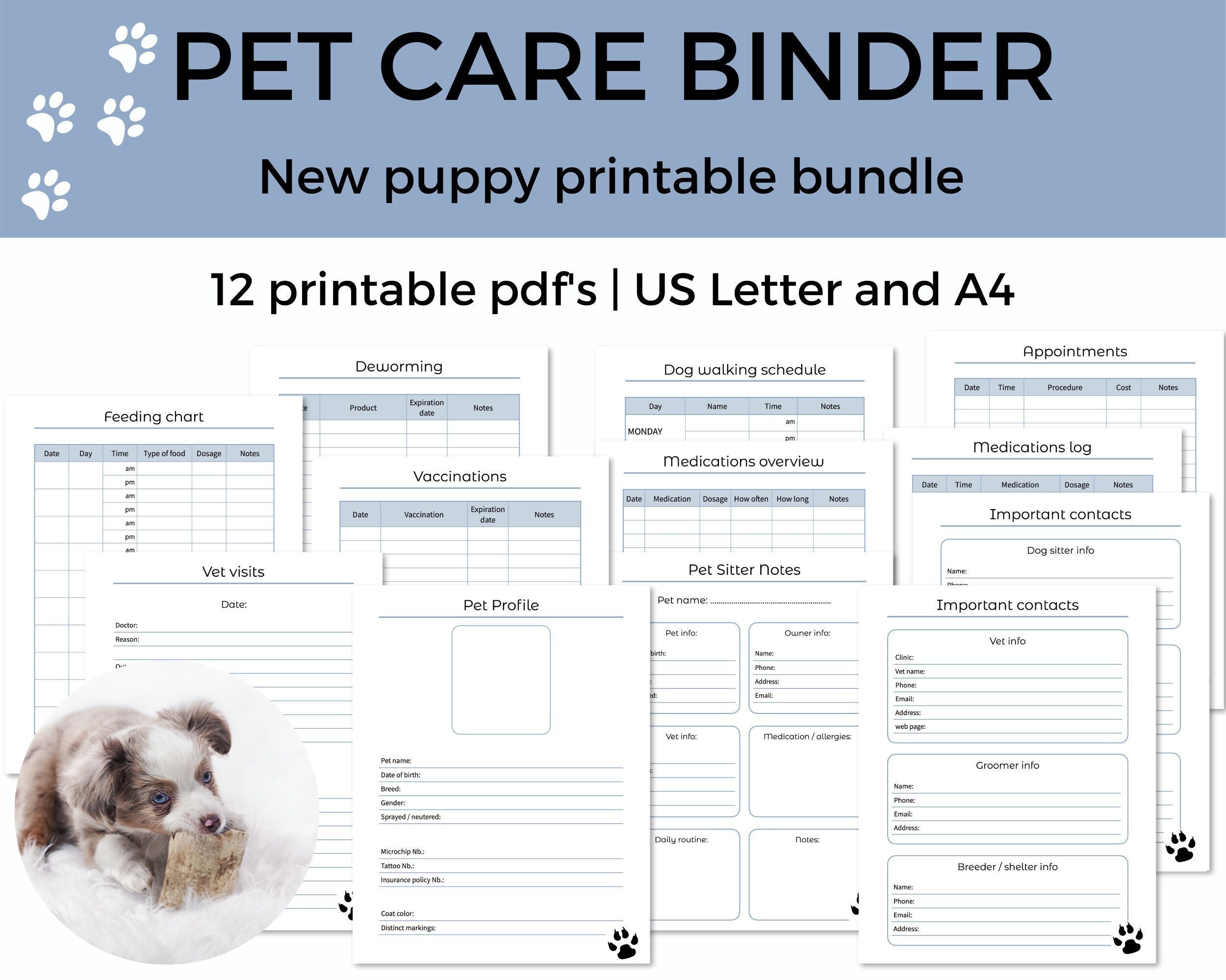 Minimalistic Pet Planner for Dog Owners - Pet Care Binder, Dog ...