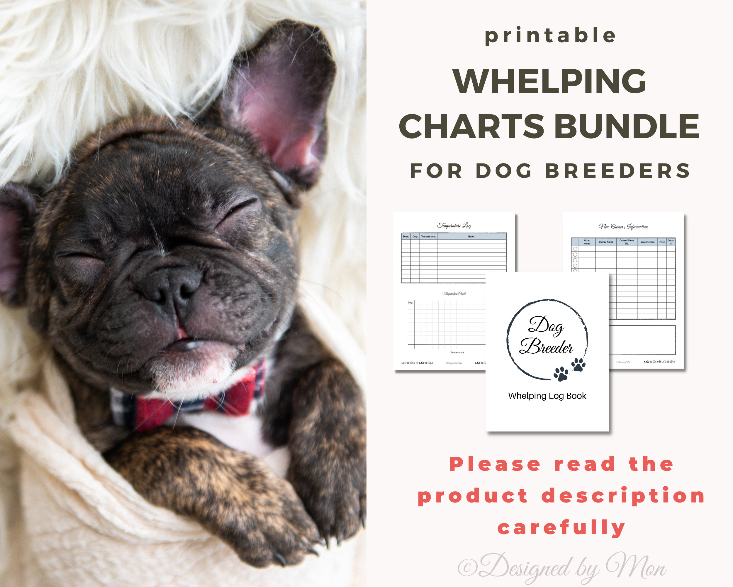 Dog Breeder Records Bundle With Whelping Records: Printable Dog Breeder ...