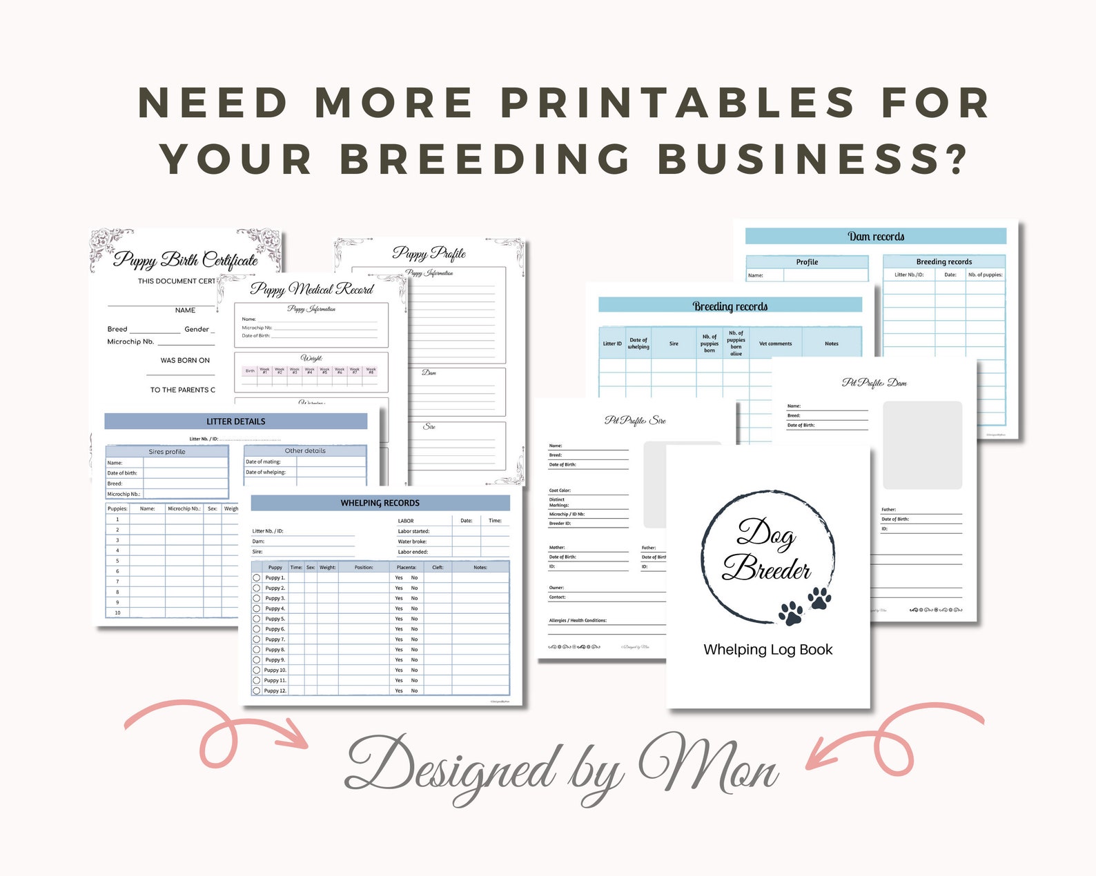 Puppy Pack Printables for Dog Breeding - Puppy Kit | Puppy Packs | Dog ...