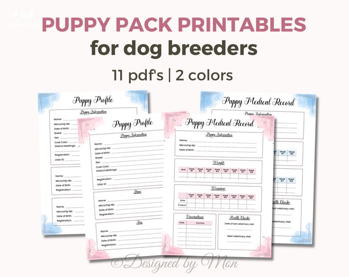Puppy Pack Printables for Dog Breeding - Puppy Kit | Puppy Packs | Dog ...