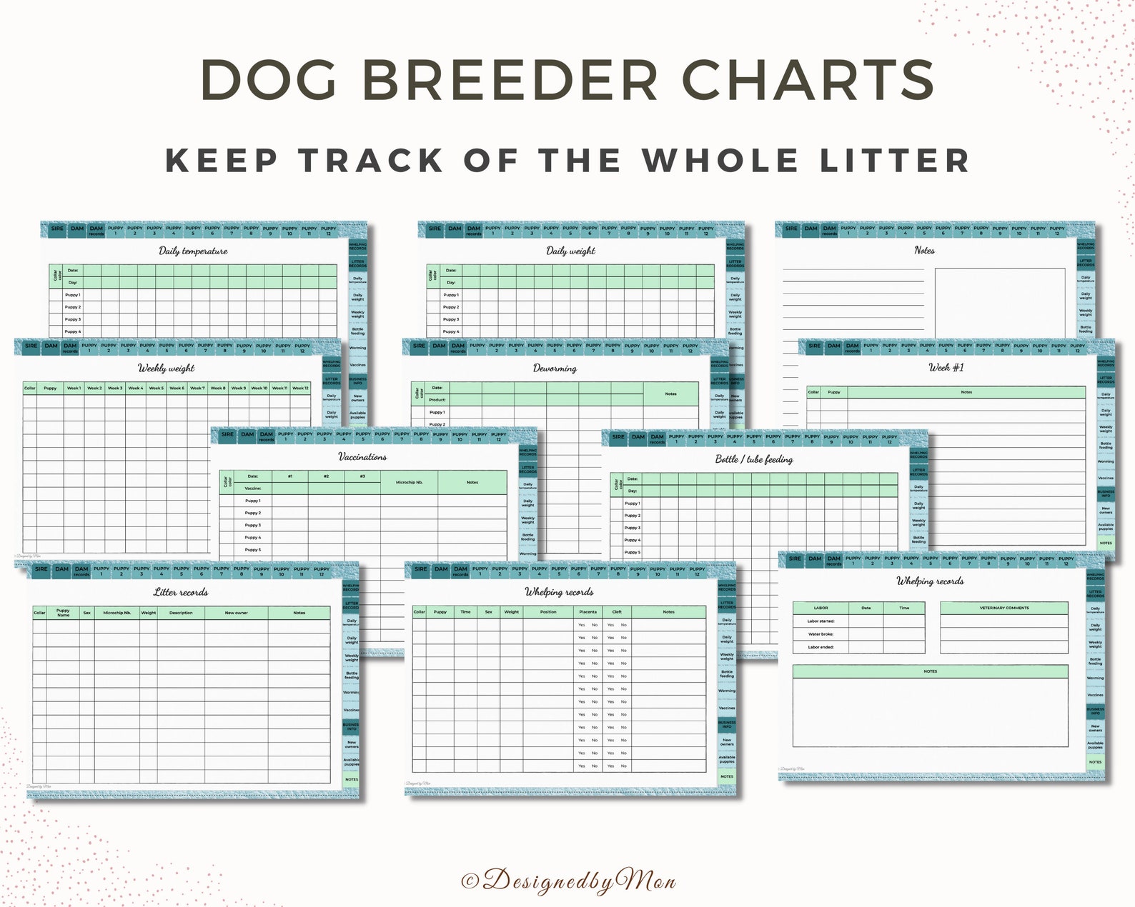 Digital Planner for Dog Breeders - Breeder Charts, Breeder Forms ...