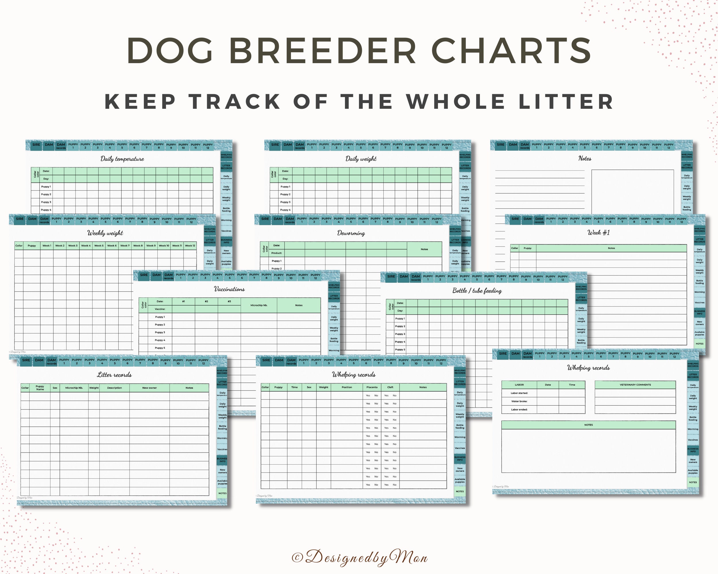 Digital Planner for Dog Breeders Breeder Charts, Breeder Forms ...