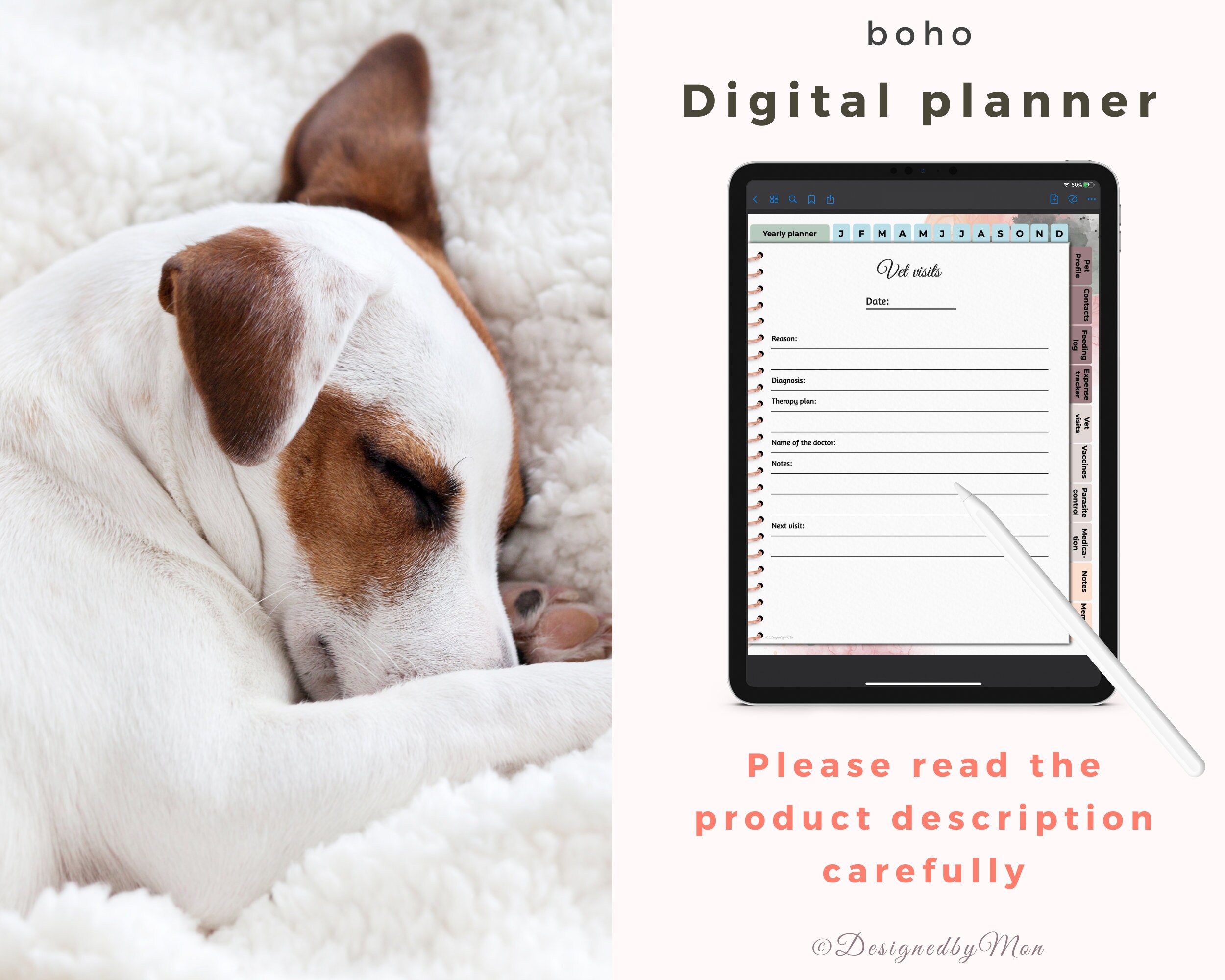 Digital Boho Pet Planner for Goodnotes Dog Planner, Dog Health Records ...