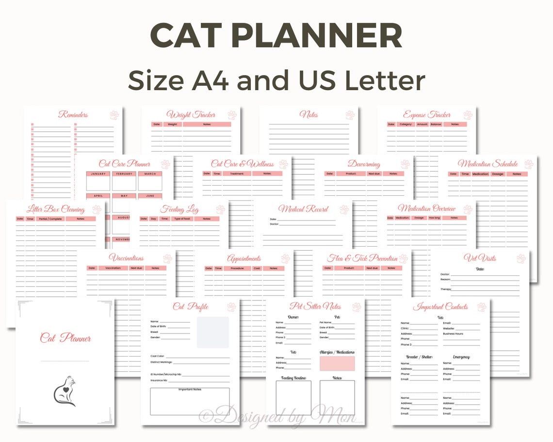 Pet Planner for Cat Owners - Printable Cat Planner | Cat Care Planner ...