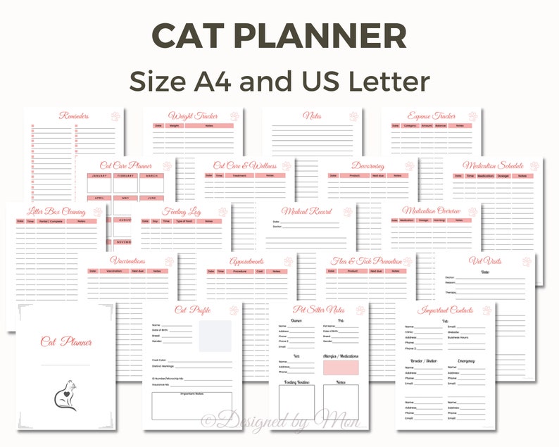 Pet Planner for Cat Owners - Printable Cat Planner | Cat Care Planner ...